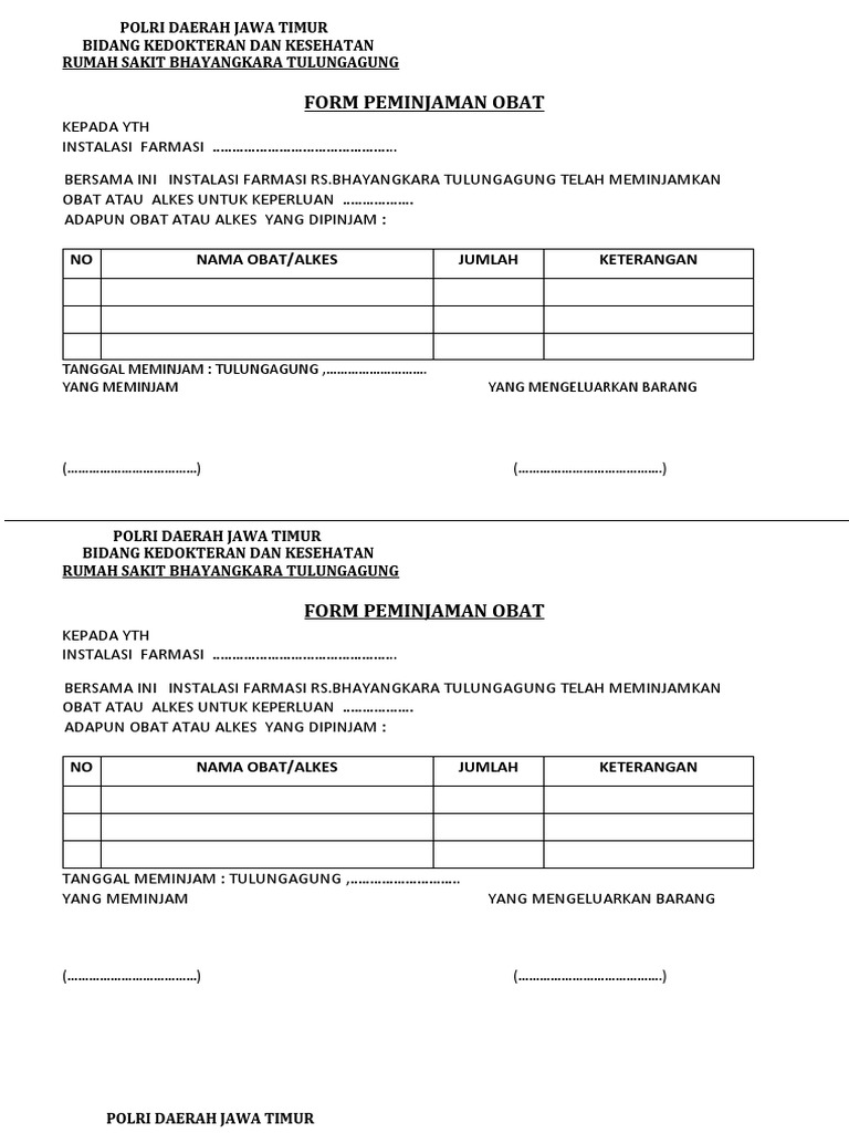 Form Peminjaman Obat | PDF