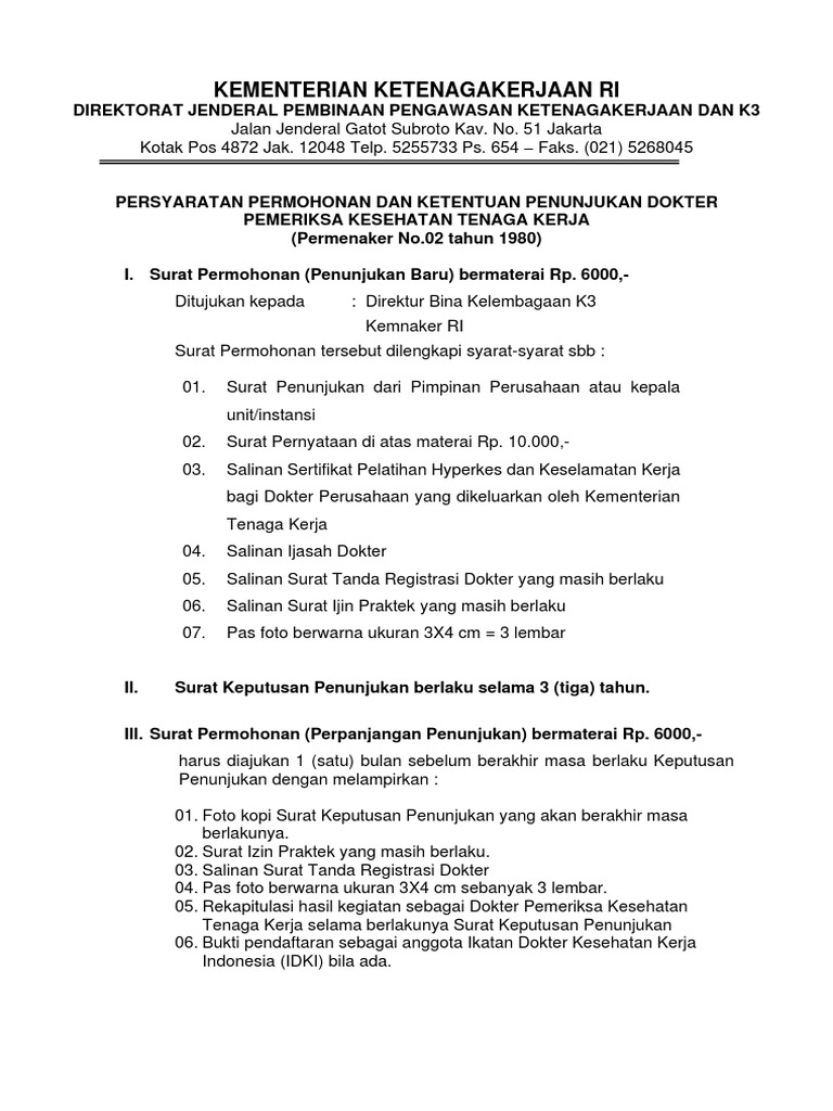 Dokumen Permohonan Dokter K3 | PDF