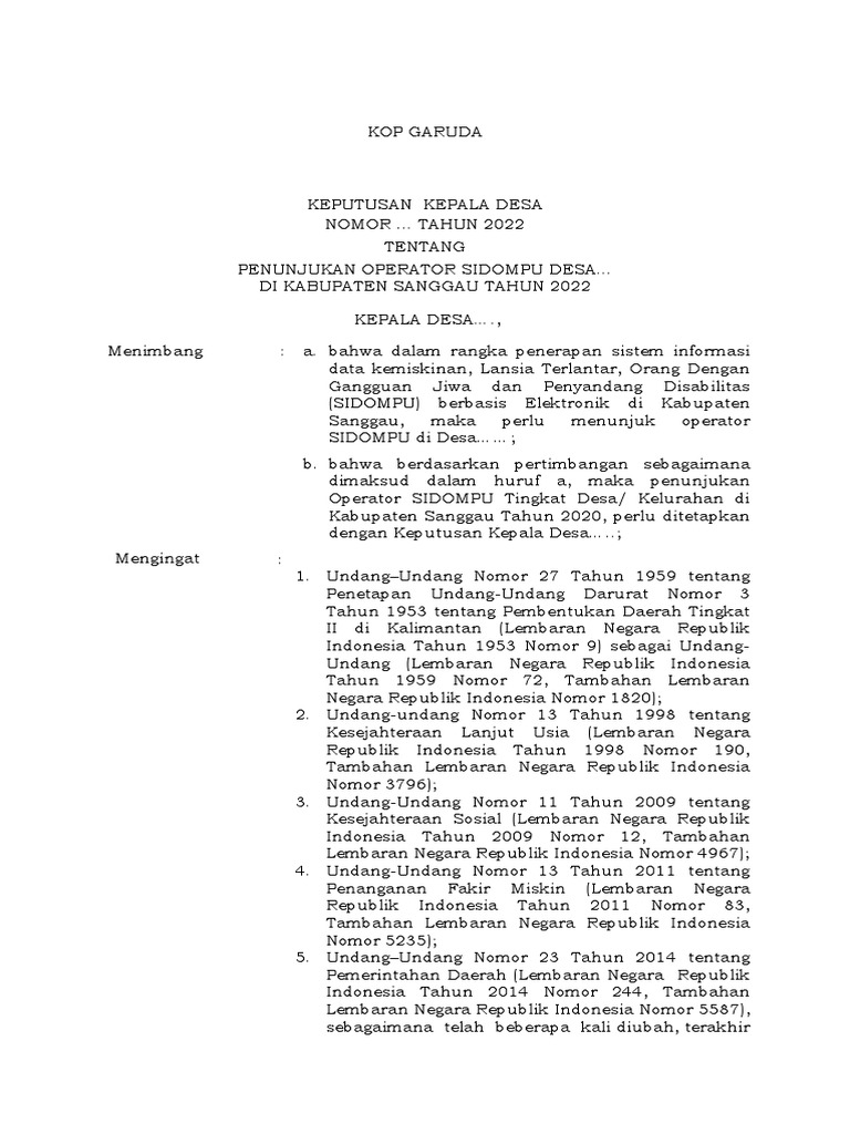 SK OPERATOR SIDOMPU Desa | PDF