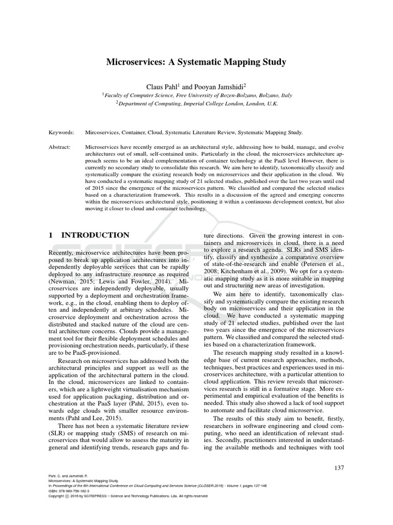 Microservices: A Systematic Mapping Study: Claus Pahl and Pooyan Jamshidi | PDF | Cloud ...