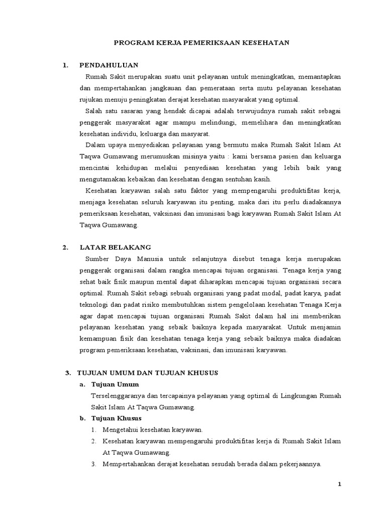 Program Kerja Pemeriksaan Kesehatan Dan Vaksinasi Karyawan | PDF ...