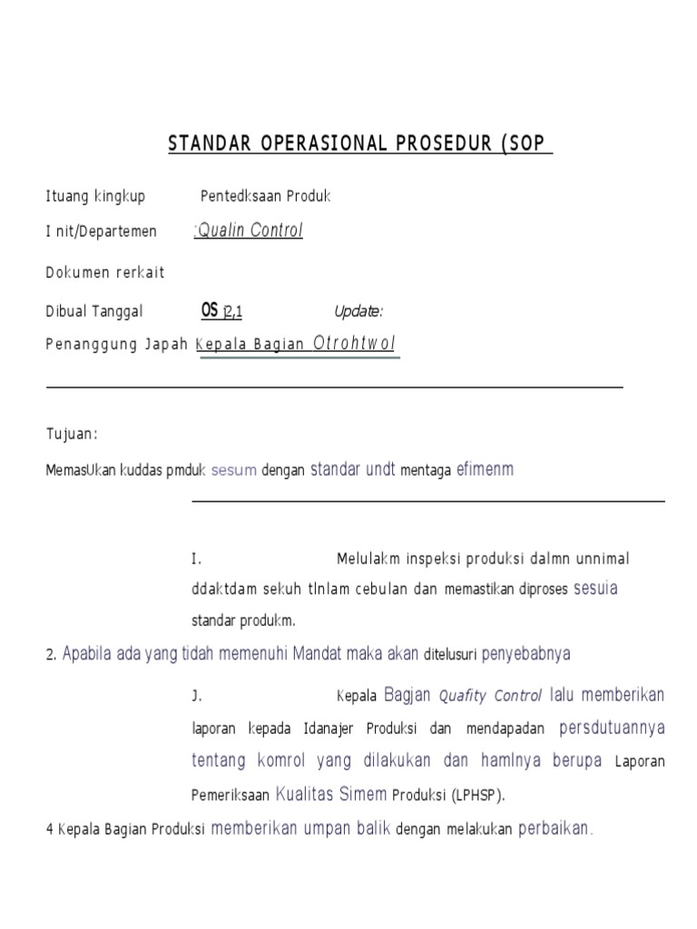 SOP Pengendalian Kualitas Produk | PDF