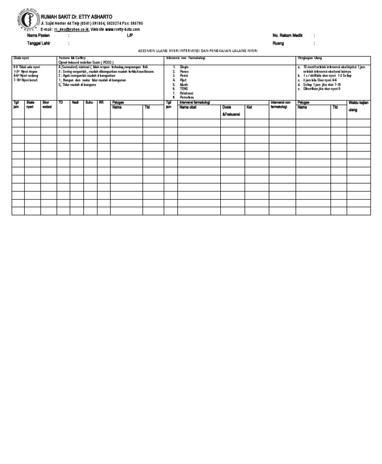 Form Asesmen Ulang Nyeri Intervensi Dan Pengkajian Ualang Nyeri | PDF
