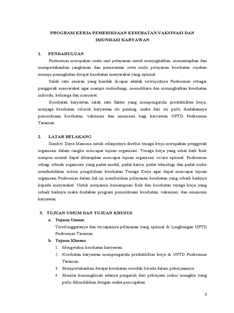 Program Kerja Pemeriksaan Kesehatan Dan Vaksinasi Karyawan | PDF