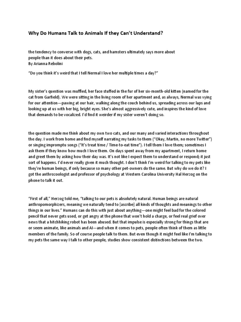 Why We Talk to Our Pets: An Exploration of the Psychological and ...