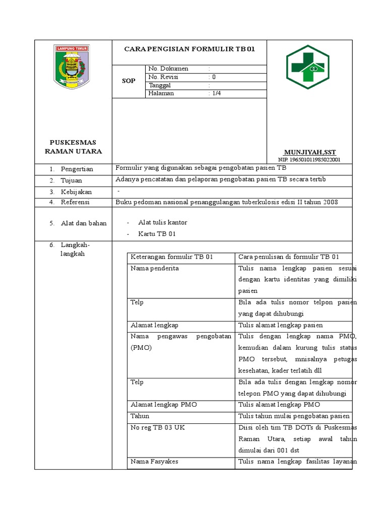 Pengisian Formulir TB 01 di Fasyankes | PDF