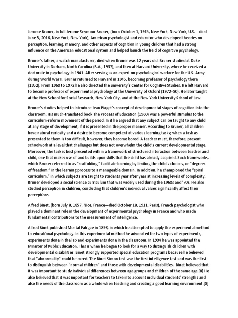 Jerome Bruner | PDF | Psychology | Behavior Modification Jerome Bruner | PDF | Psychology | Behavior Modification