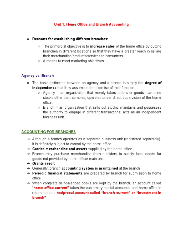 Home Office and Branch Accounting | PDF | Debits And Credits | Cost Of ...