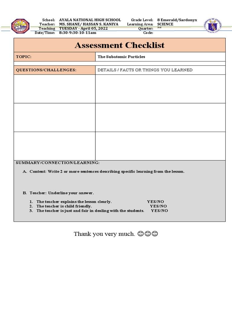 LP Assessment-Checklist | PDF