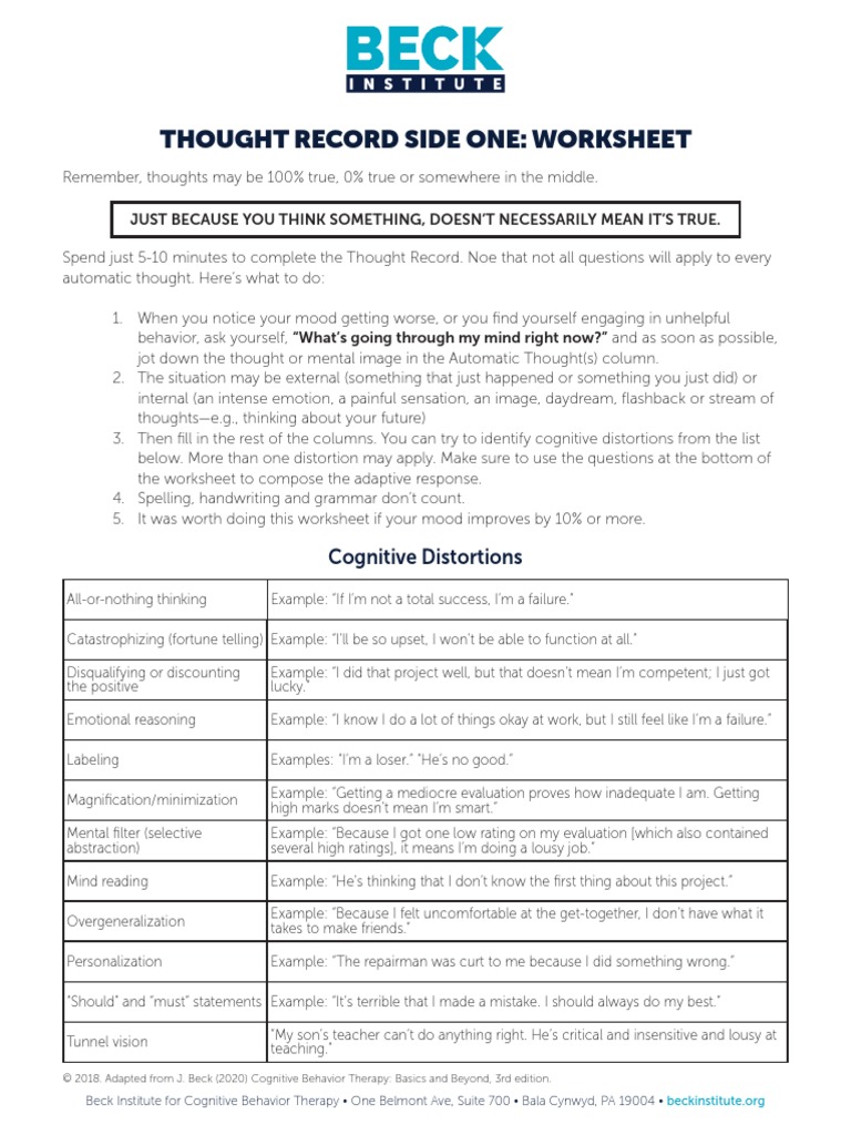 Thought-Record-Worksheet Beck | PDF | Thought | Neuroscience