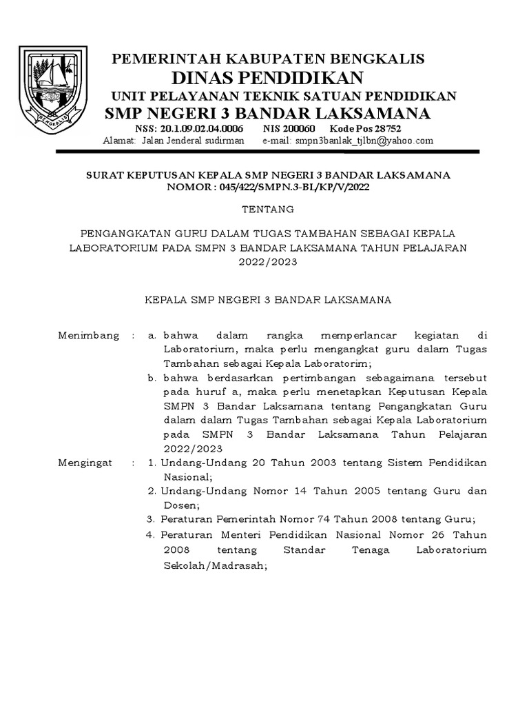 SK Kepala Laboratorium | PDF