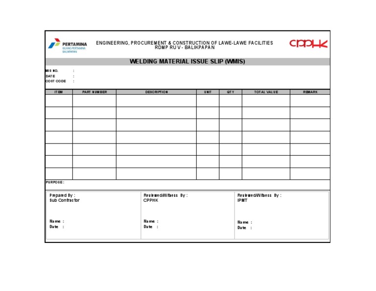 Welding Material Issue Slip (WMIS) | PDF