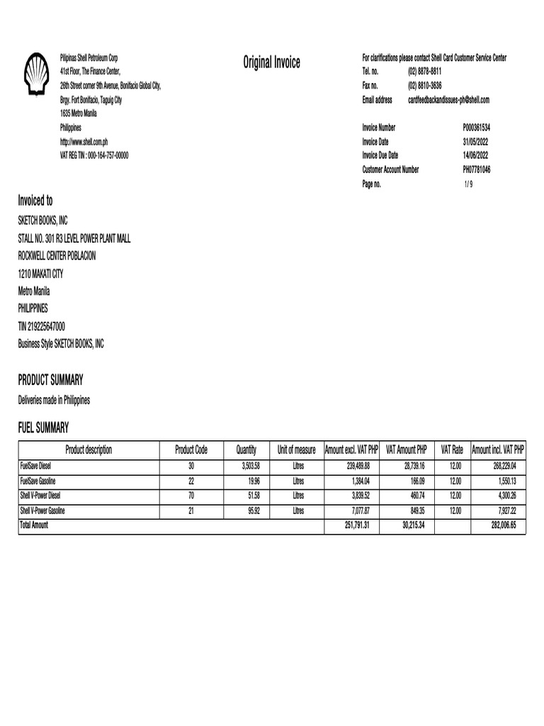 Shell Invoice for Fuel Purchases | PDF | Payments | Value Added Tax