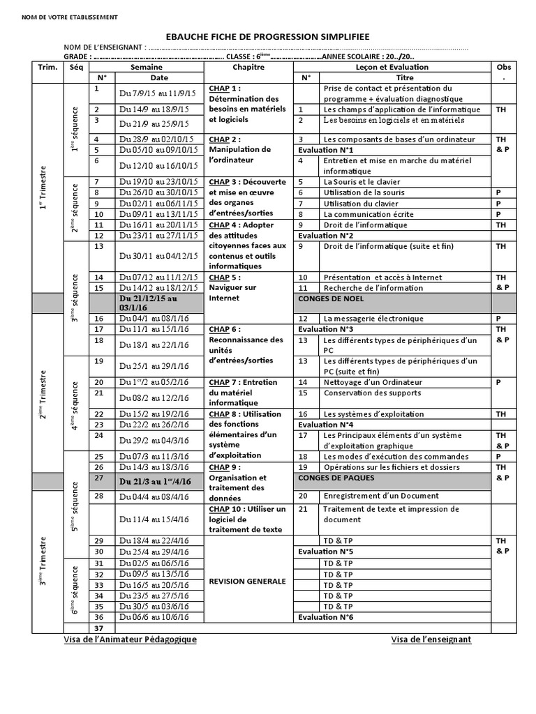 Ebauche Fiche de Progression Simplifiee 6eme | PDF | Informatique ...