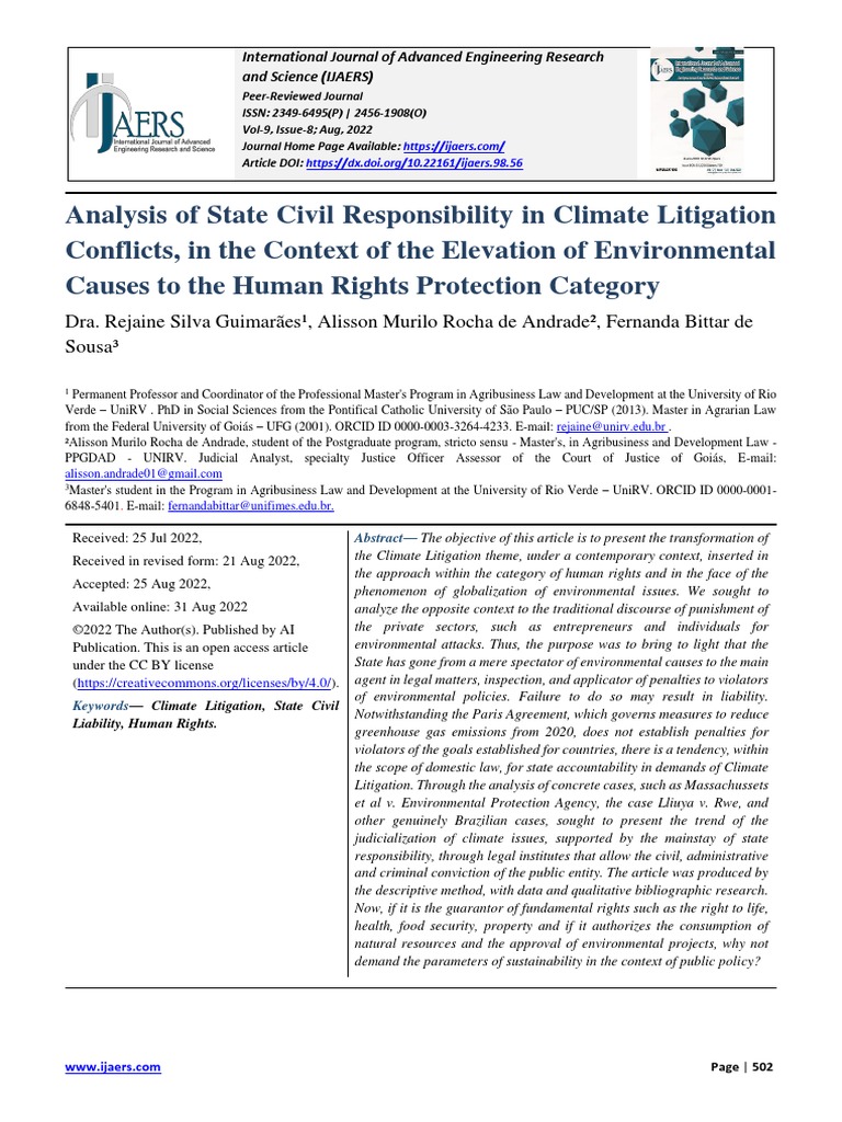Analysis of State Civil Responsibility in Climate Litigation Conflicts ...