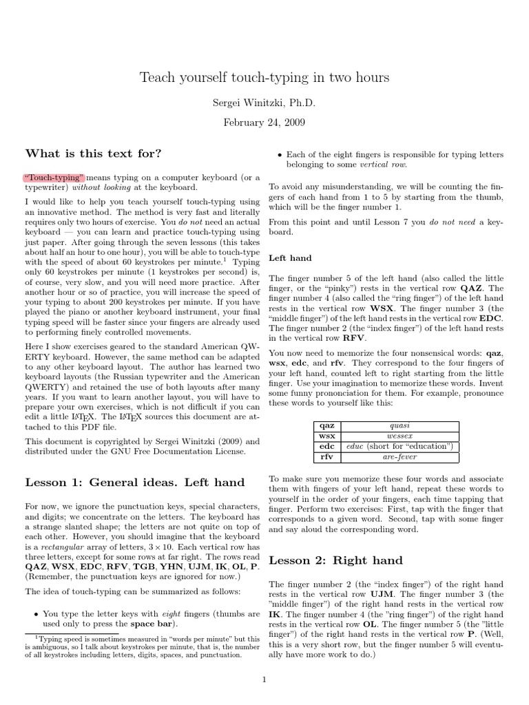 Teach Yourself Touch Typing in Two Hours | PDF | Writing Implements | Text