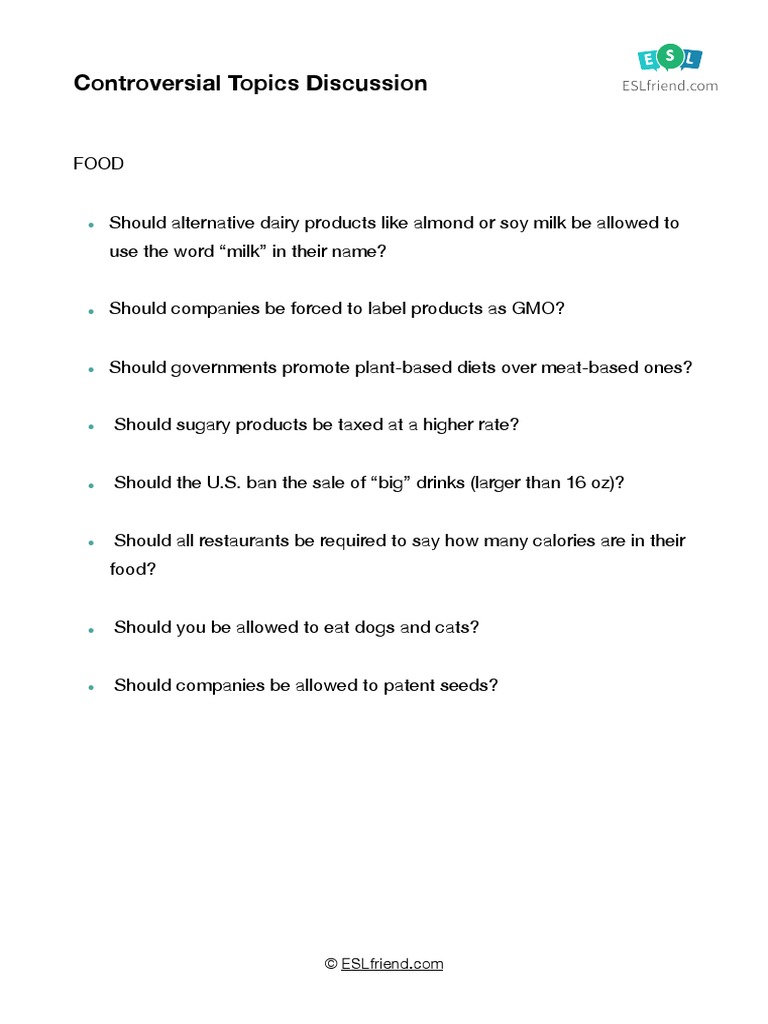 ESLConversation ControversialFood | PDF | Wellness | Lifestyle