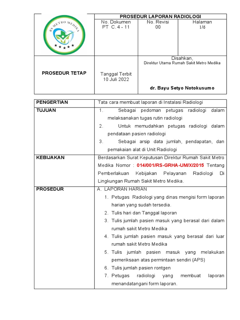 Protap Laporan Radiologi | PDF