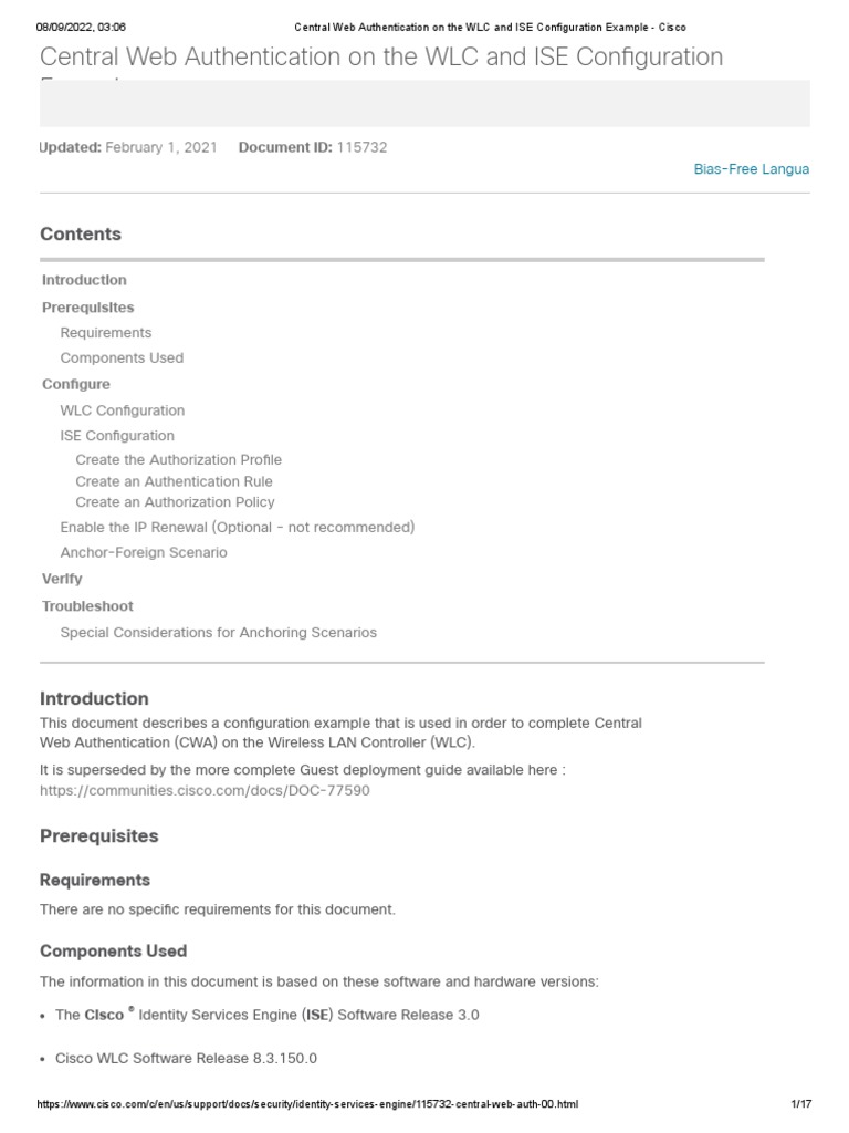 Central Web Authentication On The WLC and ISE Configuration Example - Cisco | PDF | Radius ...