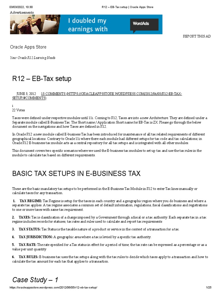 R12 - EB-Tax Setup - Different Scenarios | PDF | Invoice | Taxes