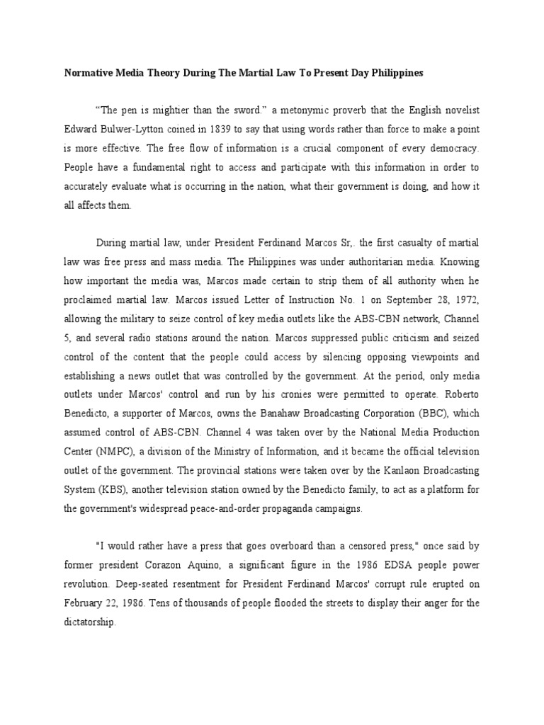 Angelo Emmanuel D Dolon - Normative Media Theory | PDF | Corazon Aquino ...