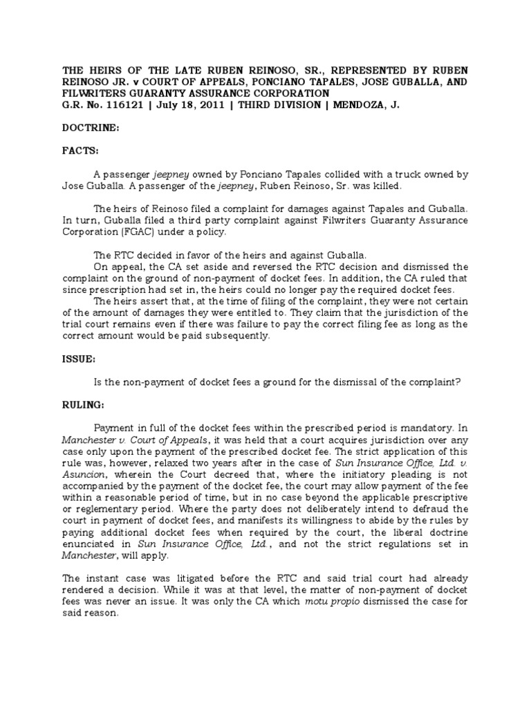 Heirs of Reinoso v. CA | PDF | Complaint | Judgment (Law)