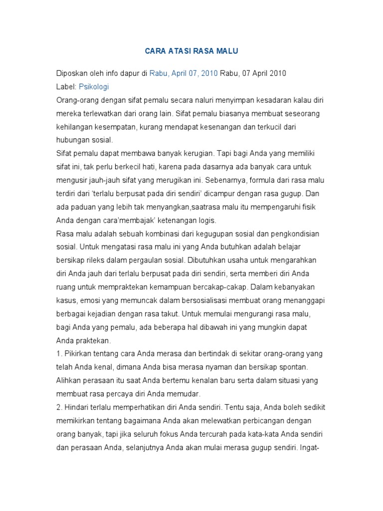 Cara Atasi Rasa Malu | PDF