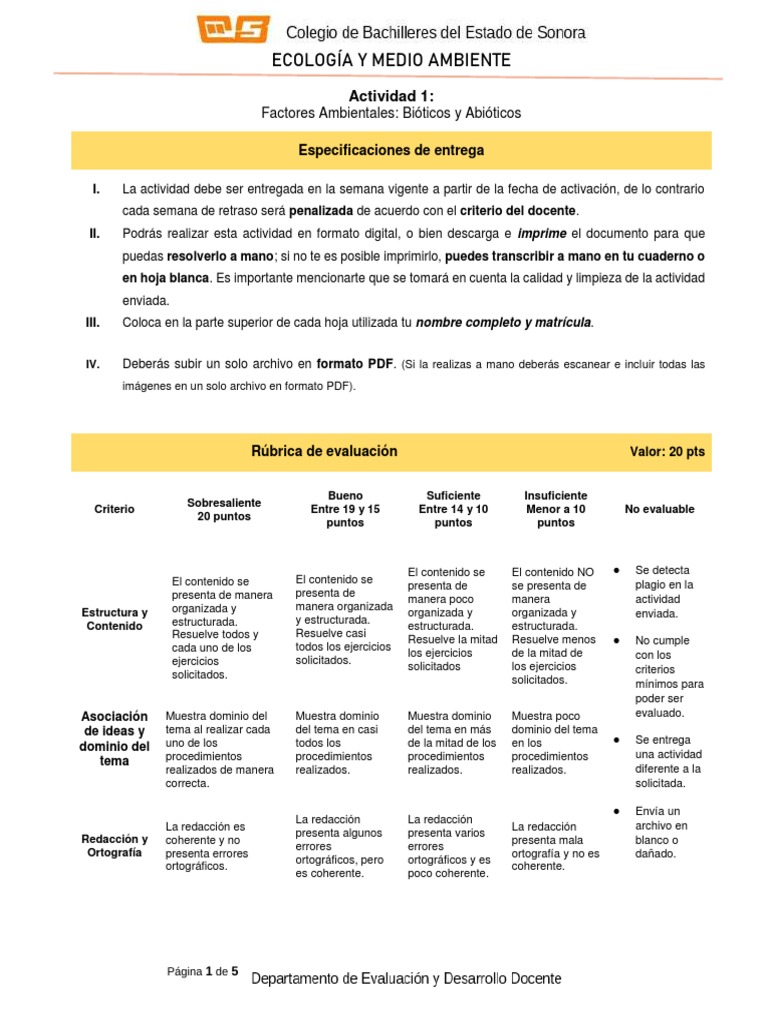 P2 EYMA ACTIVIDAD 1 Factores Abioticos | PDF | Organismos | Ecología