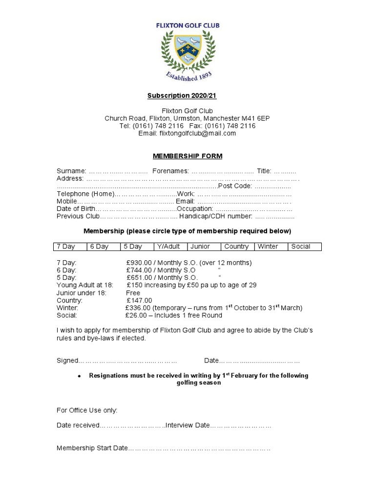 Membership Form2020 21 | PDF | Sports & Recreation