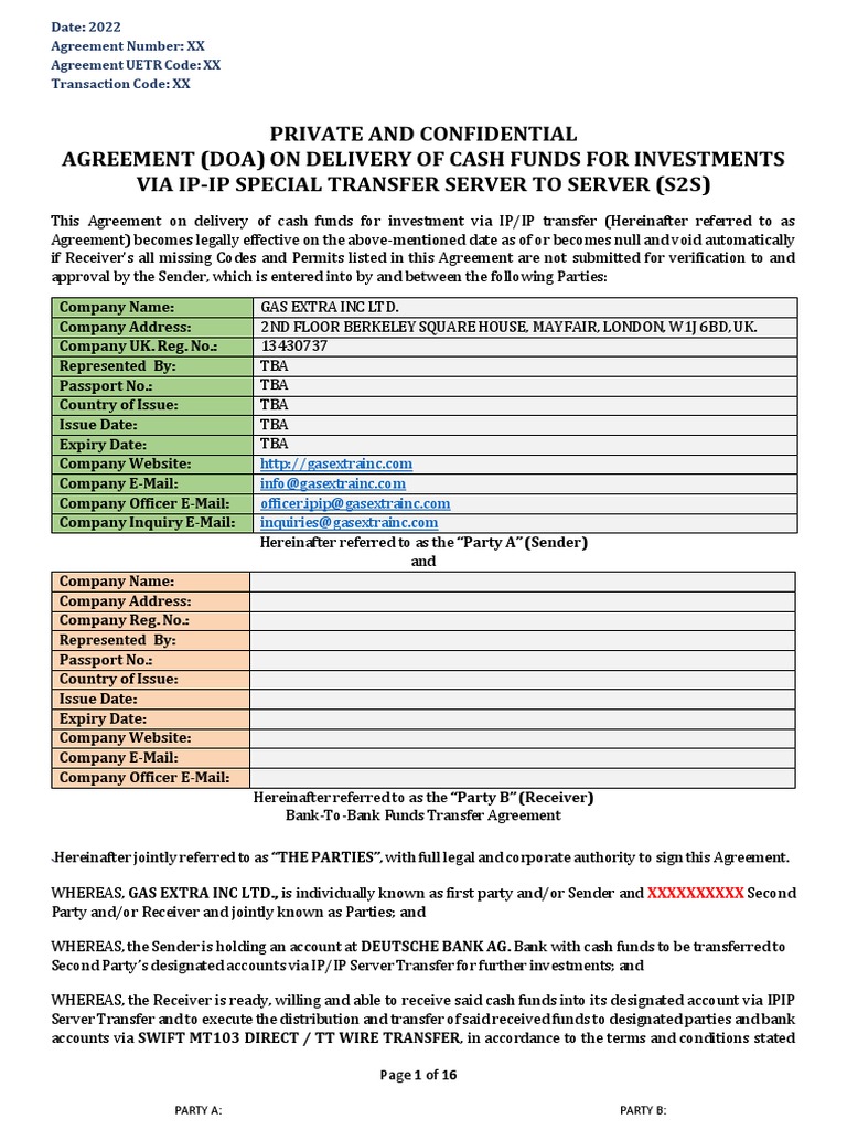 IP-IP Funds Transfer Agreement | PDF | Wire Transfer | Lawsuit