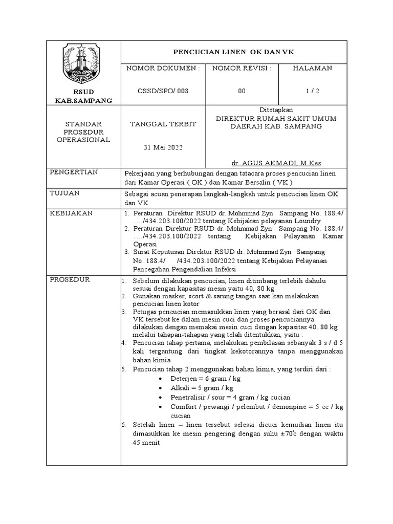 SOP Prosedur Pencucian Linen OK & VK | PDF | Griya & Taman | Sains & Matematika