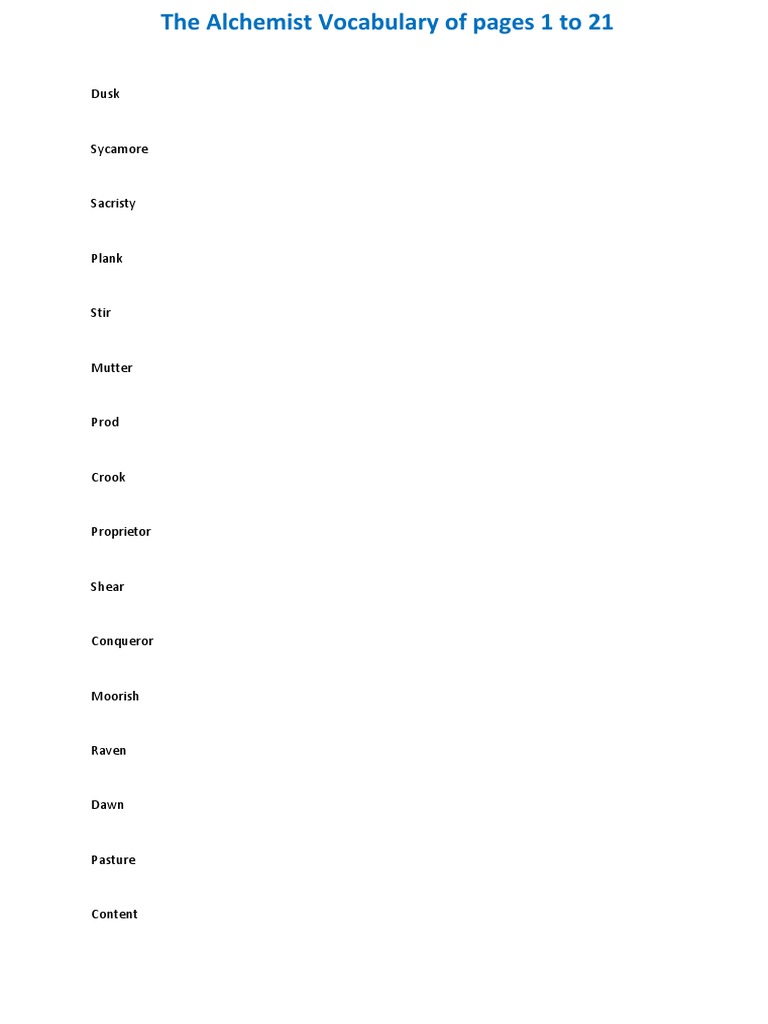 The Alchemist Vocabulary - Pages 1 To 21 | PDF | Law | History