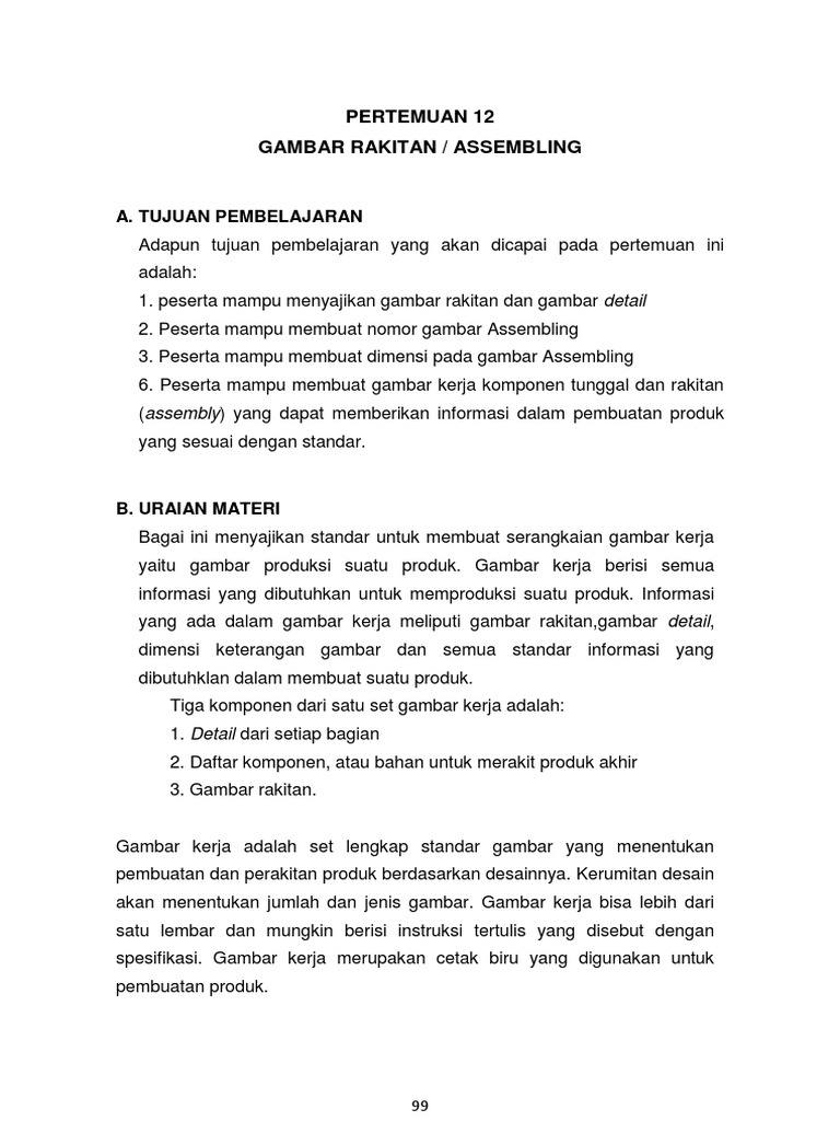 12 - Modul Ajar Gambar Mesin - Gambar Rakitan Assembling | PDF | Teknologi & Rekayasa