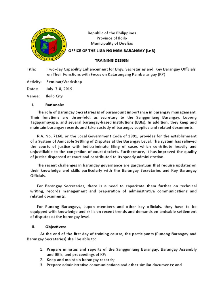 Two-day Capability Building Seminar on Effective Barangay Governance ...
