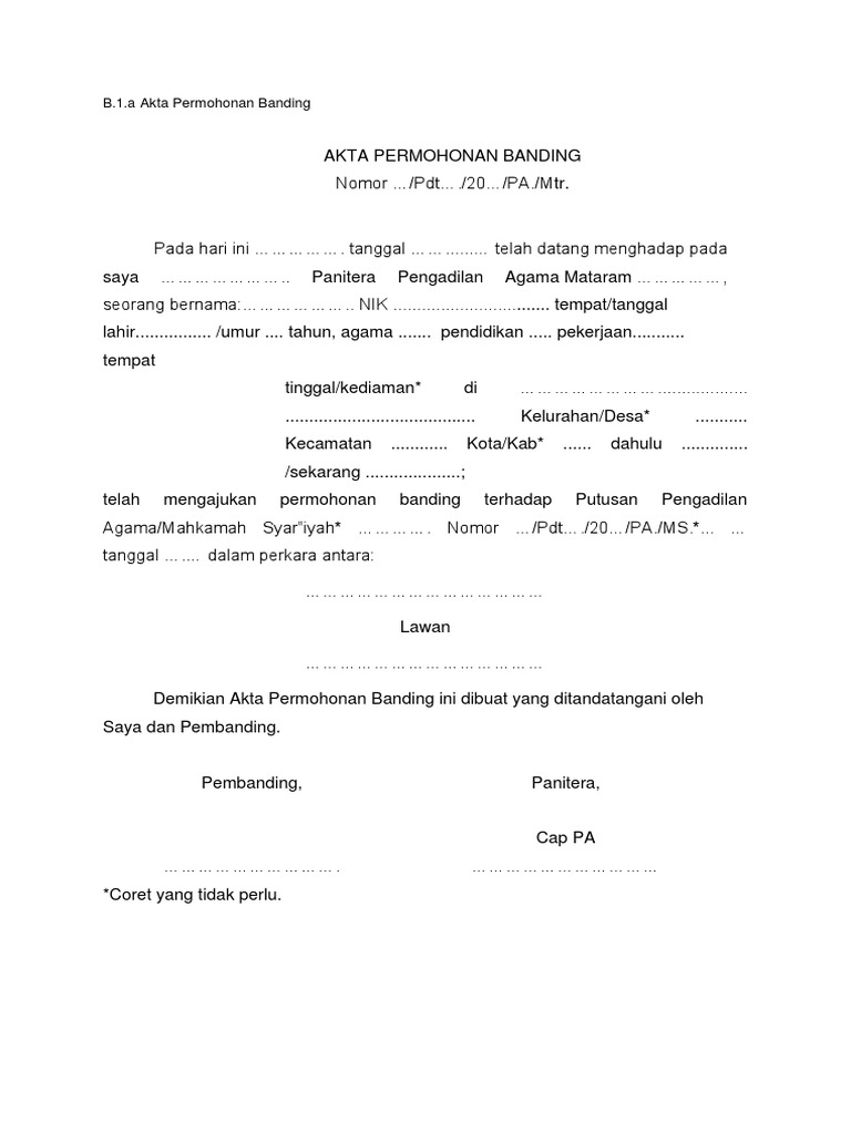 B.1.a Akta Permohonan Banding | PDF