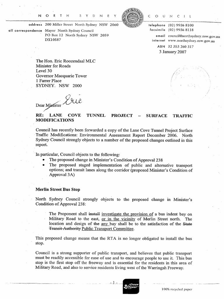 Lane Cove Tunnel - Appendix B - Submissions PDF | PDF