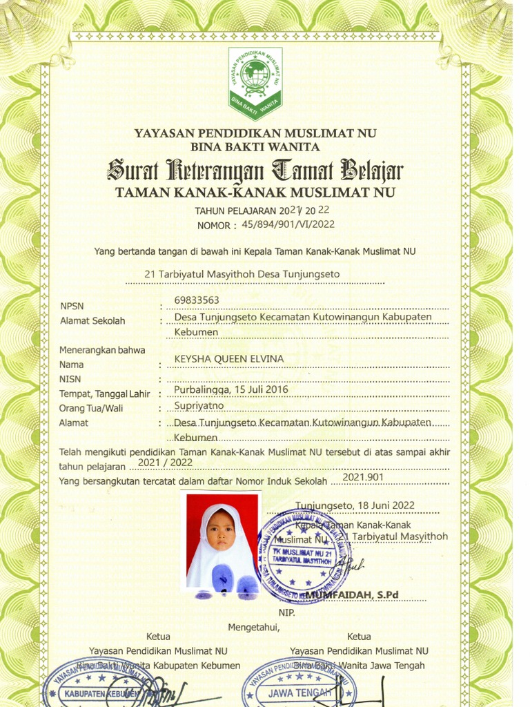 Ijazah TK - 1 | PDF