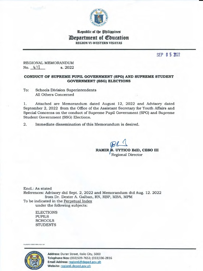 RM. No. 677 S. 2022 Conduct of Supreme Pupil Government SPG and Supreme Student Government SSG ...
