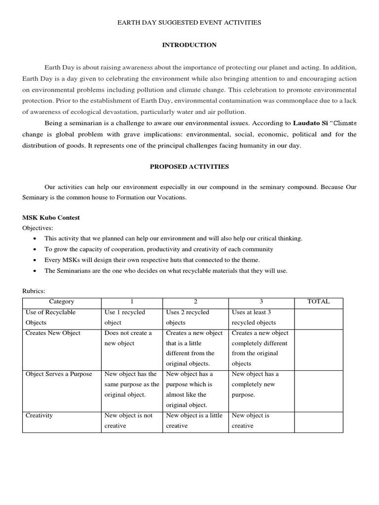 Earth Day Event Activities Guide | PDF | Natural Environment | Pollution