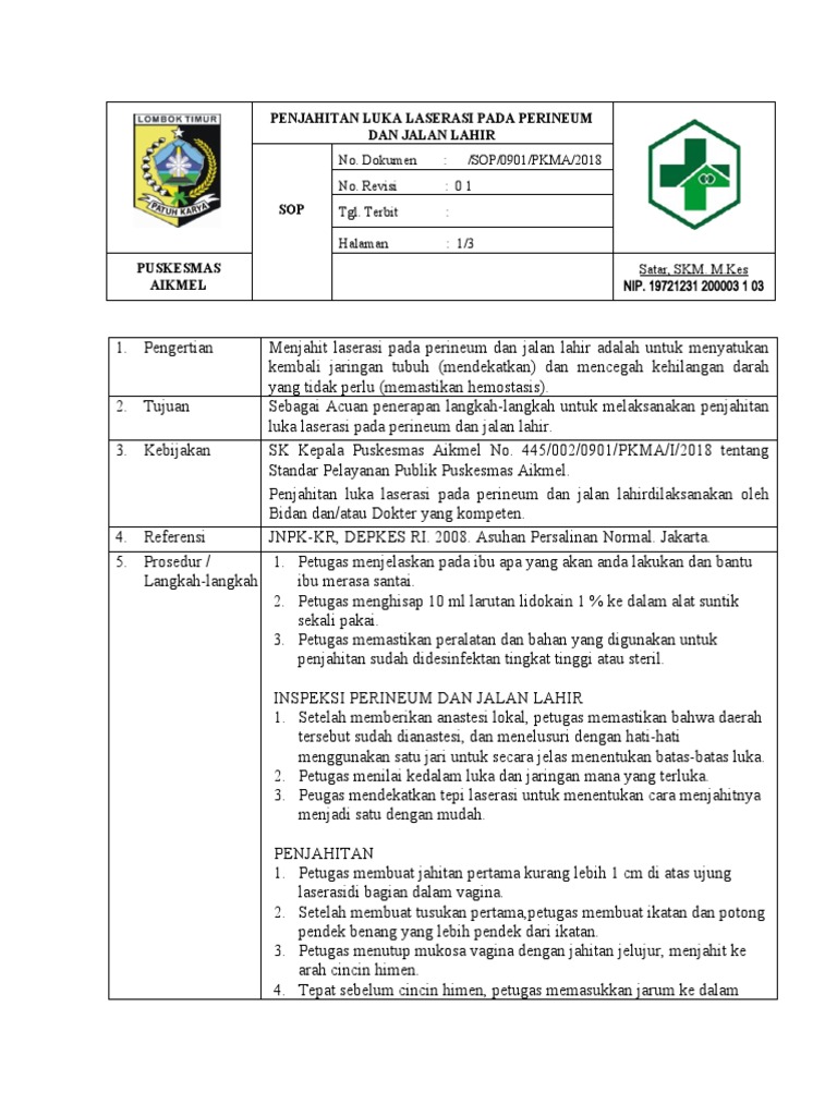 Penjahitan Luka Laserasi Pada Perineum Dan Jalan Lahir | PDF