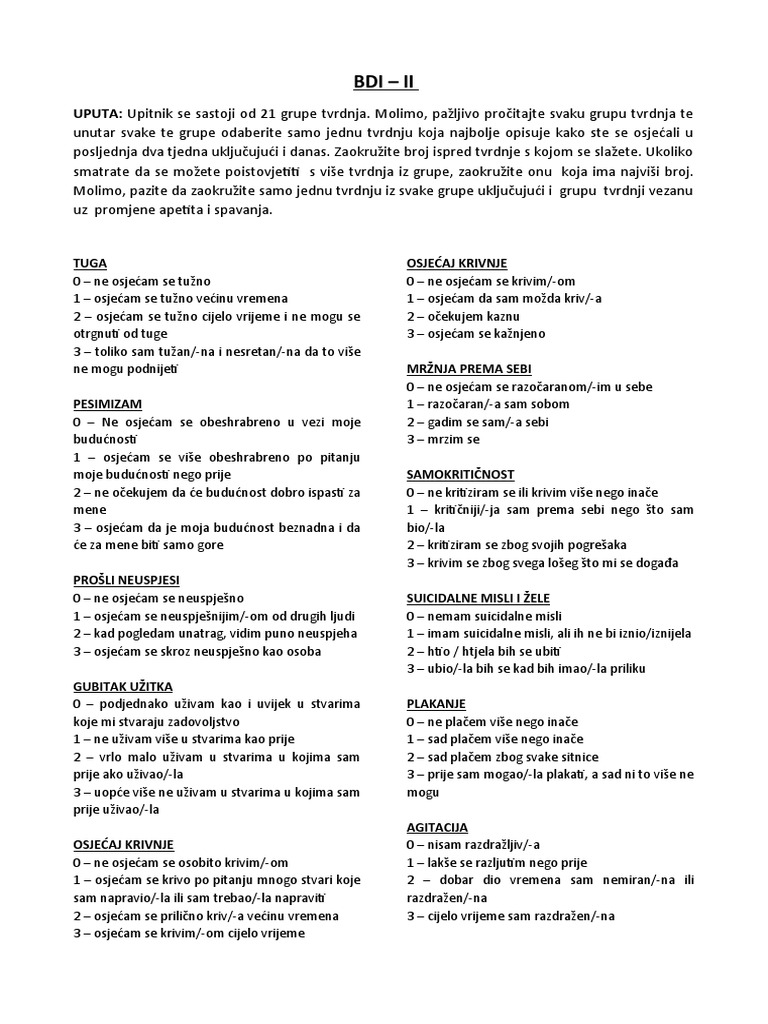 Beckov Inventar Depresivnosti | PDF