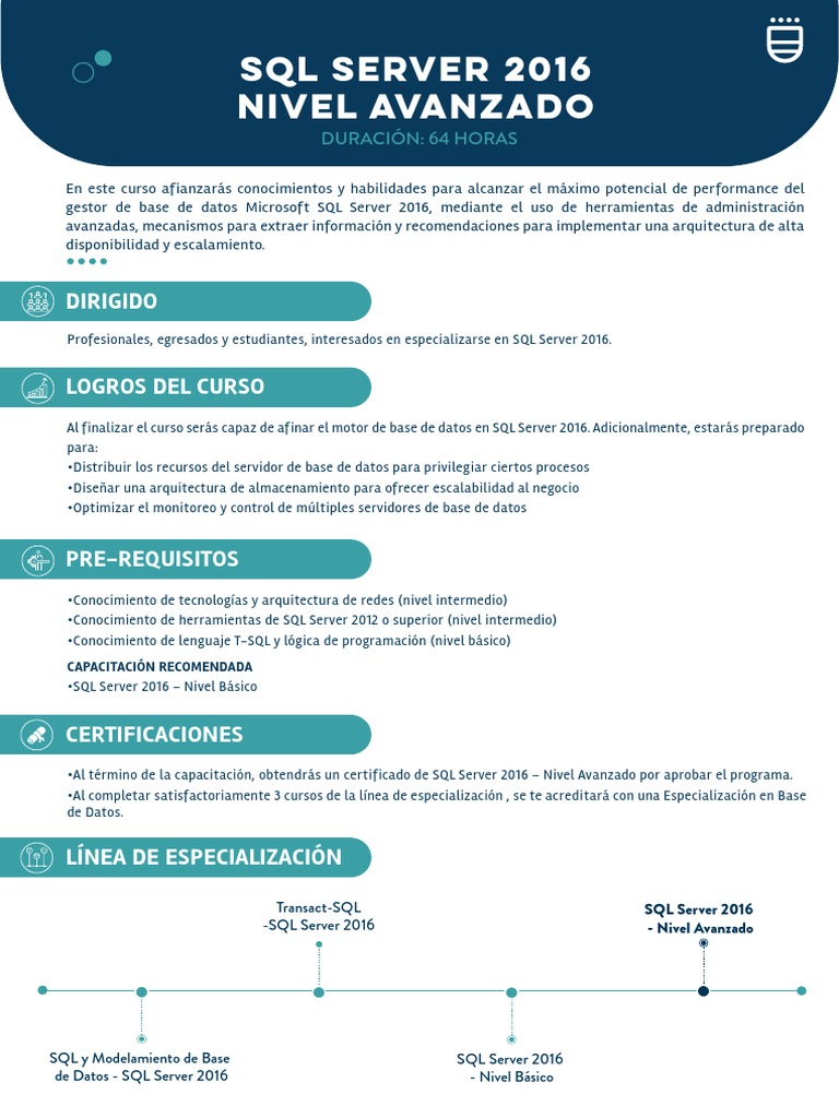 SQL Server 2016 - Nivel Avanzado | PDF | Servidor SQL de Microsoft | Bases de datos