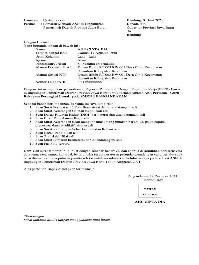 Lamaran Cinta Eh Kerja | PDF