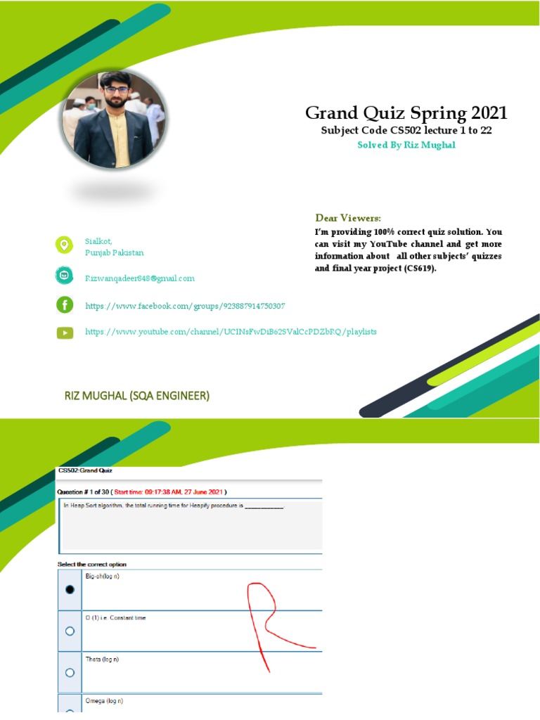 CS502 Grand Quiz Solved Spring 2021 by Riz Mughal | PDF