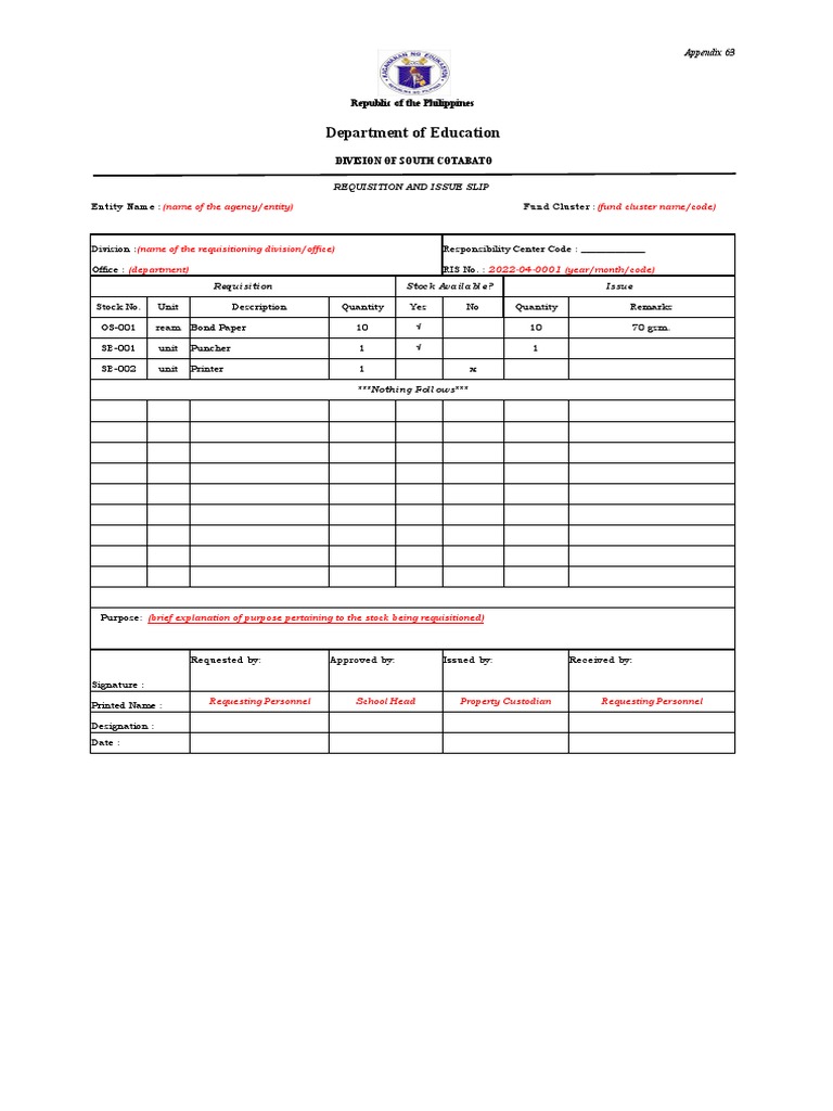 RIS Requisition and Issue Slip 1 | PDF