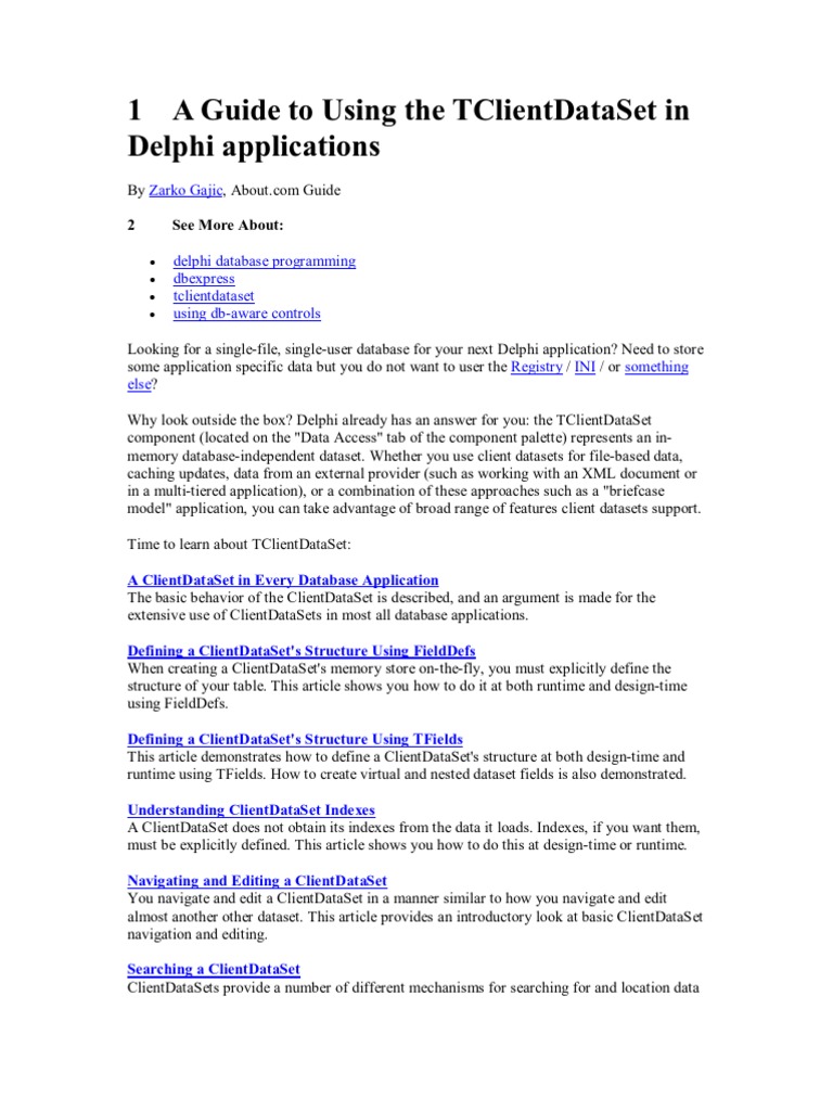 A Guide To Using The TClientDataSet in Delphi Applications | PDF | Data ...