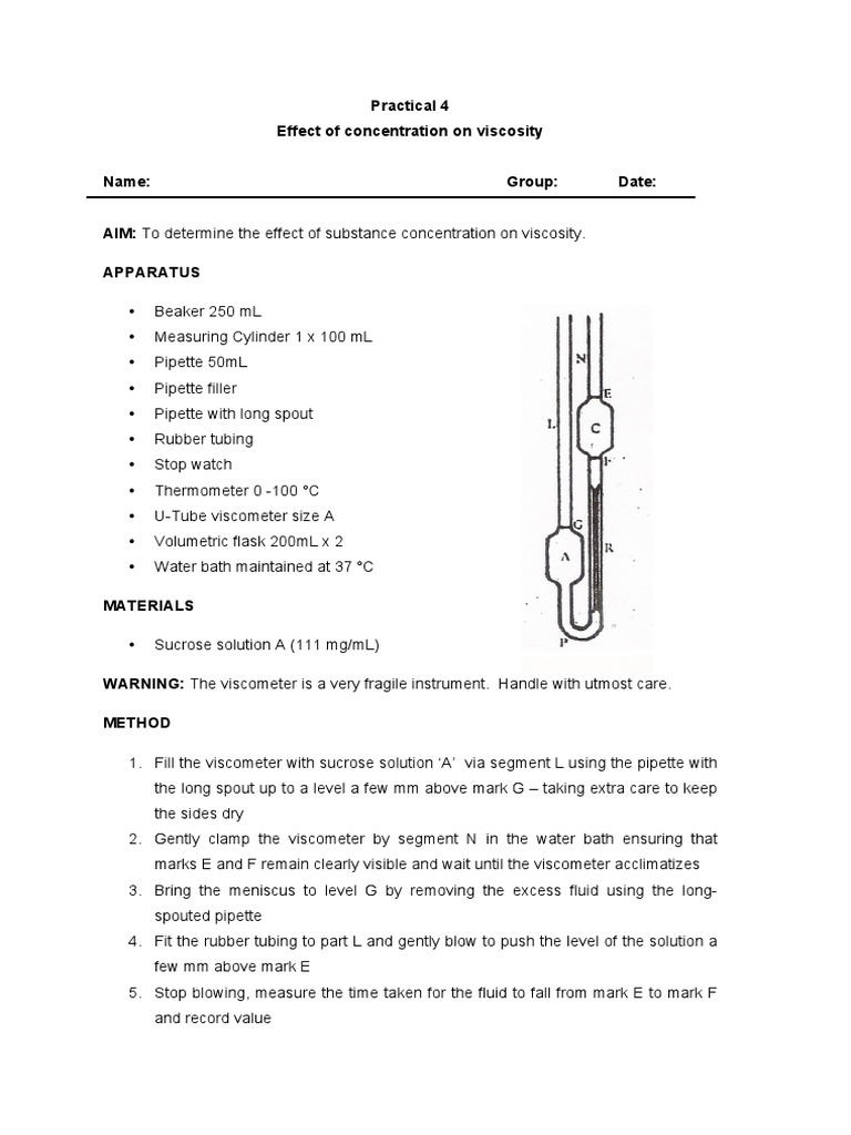 Practical 4 - Effect of Concentration On Viscosity | PDF | Viscosity | Classical Mechanics