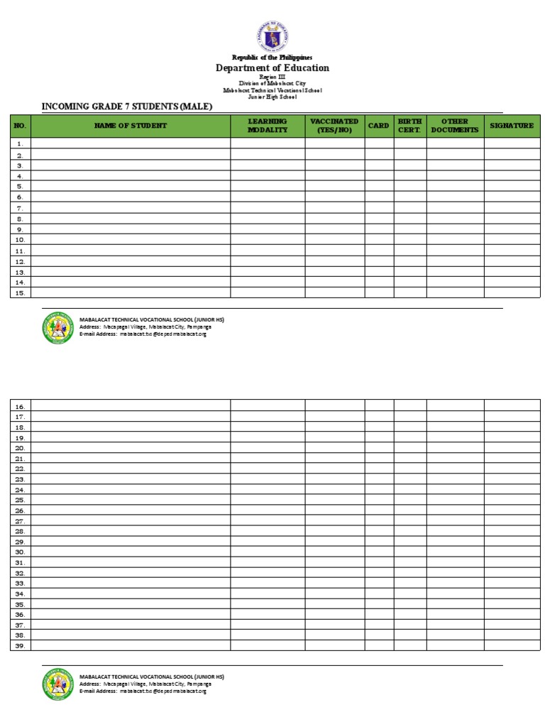 Grade 7 Attendance Sheet | PDF