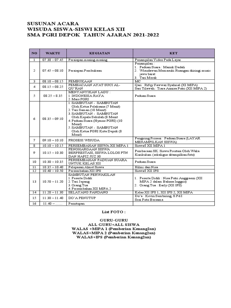 Wisuda 2022 - Susunan Acara | PDF