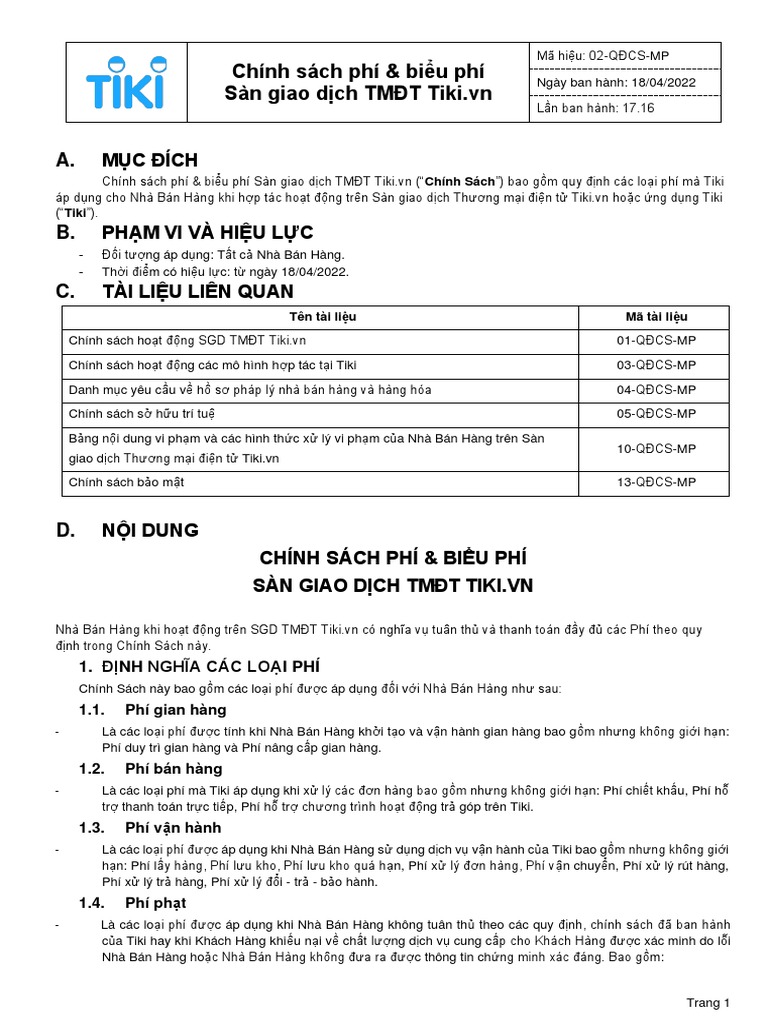 Tiki - Phí và biểu phí | PDF